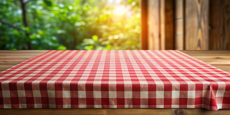 Checkered Floating Table Cloth on a Empty Wooden Table AI-Generated ...