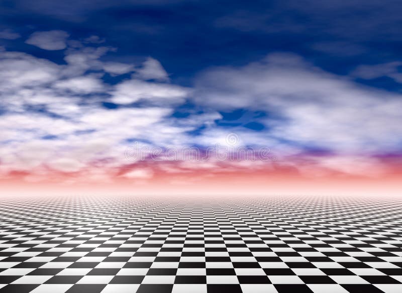 Checkered floor and clouds stock illustration. Illustration of event ...