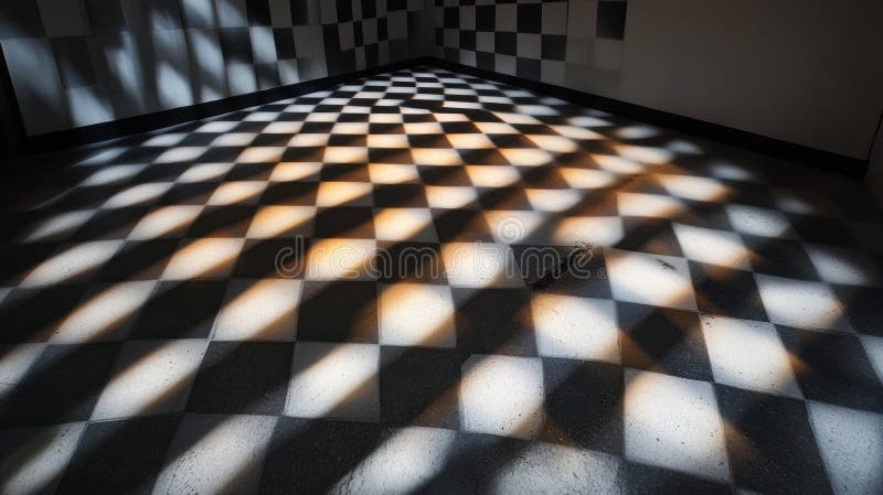Checkered Floor with Dramatic Light and Shadow Patterns Stock Image ...