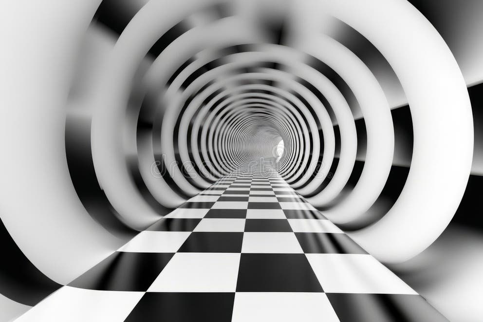 Checkered Floor Leads into Psychedelic Black and White Tunnel Creating ...