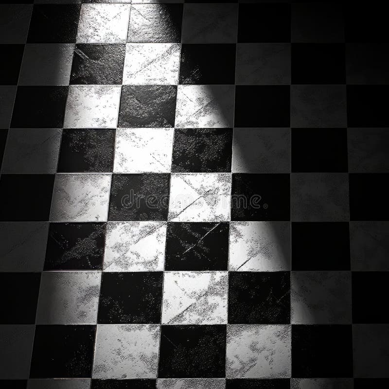 A Checkered Floor with a Light Shining on it Stock Illustration - Illustration of black ...