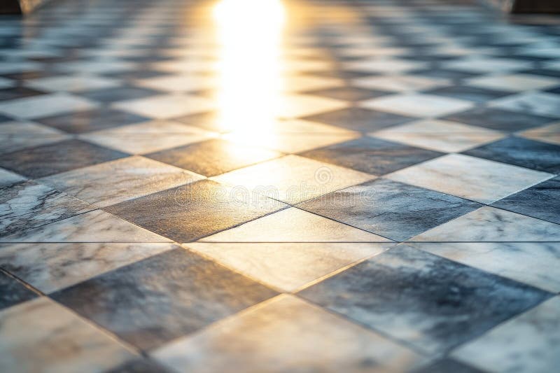 Checkered Floor with Sunlight Reflection a Closeup View of a Checkered ...
