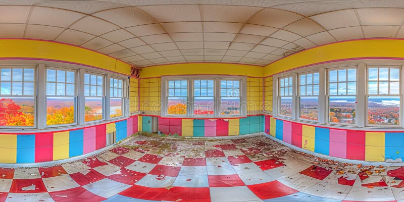 Checkered Floor and Windows in a Room Stock Illustration - Illustration ...