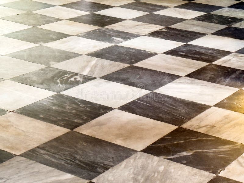 Checkered Marble Floor Pattern with Black and White Tiles Stock ...