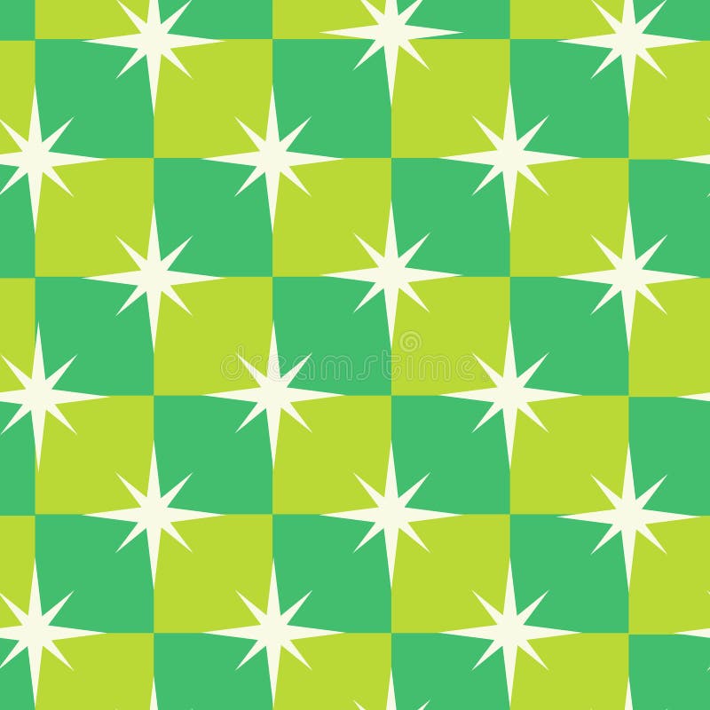 Checkered Mid Century White Atomic Starbursts on Lime Green and Mint ...