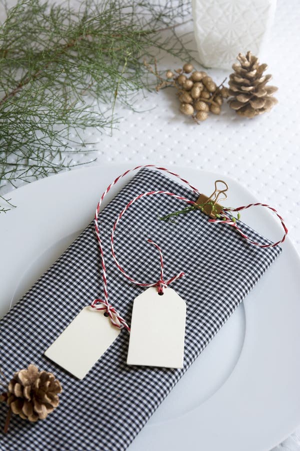 Checkered Napkin and Labels, Christmas Table Stock Image - Image of ...