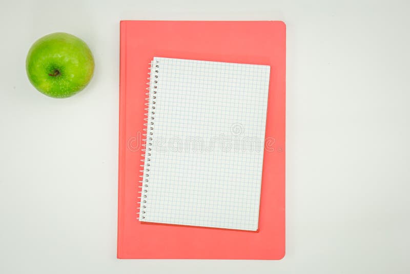 Checkered Notebook, Notepad and Apple, Flat Lay. Stock Photo - Image of ...