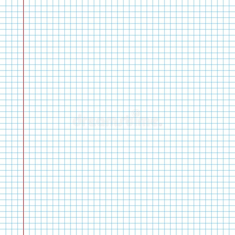 Checkered Notebook Page with Blue Lines on White. Vector EPS10 Mockup ...