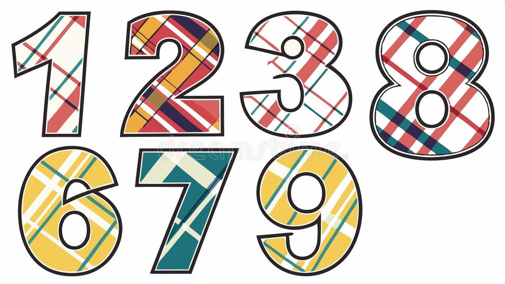 Checkered Numbers Design, Patterned Digits , Decorative Numerals Vector ...