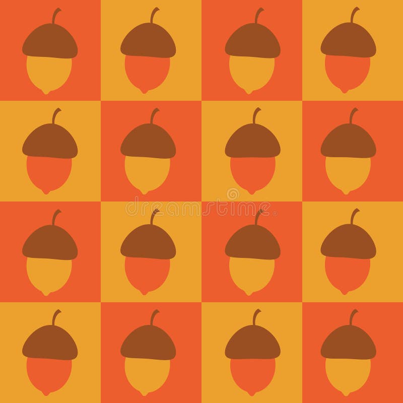 Checkered Orange and Mustard Acorns Seamless Pattern Stock Vector ...