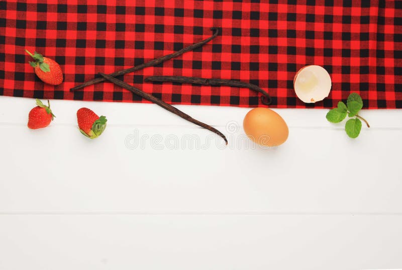 Checkered Pattern for Baking Background with Fresh Strawberry Stock ...