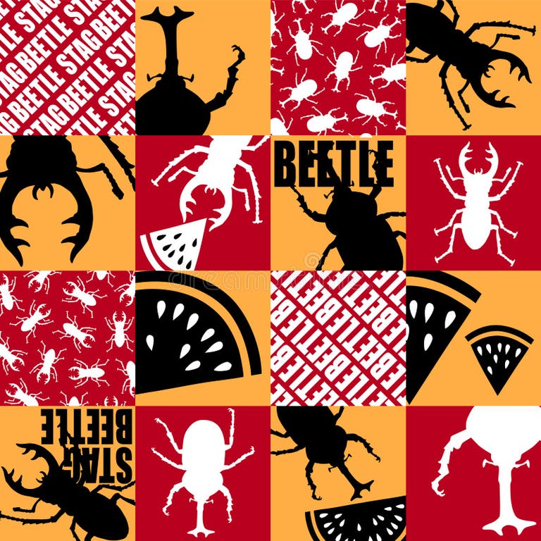Checkered Pattern with Beetles and Stag Beetles, Stock Vector ...