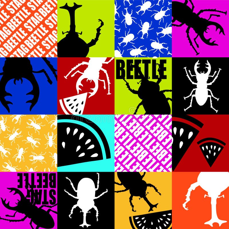Checkered Pattern with Beetles and Stag Beetles, Stock Vector ...