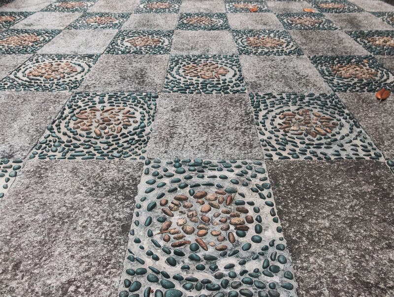 Checkered Pattern on the Path in the Park. Stock Image - Image of ...