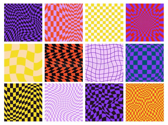 Checkered Pattern Set. Abstract Psychedelic Repeating Ornaments with ...