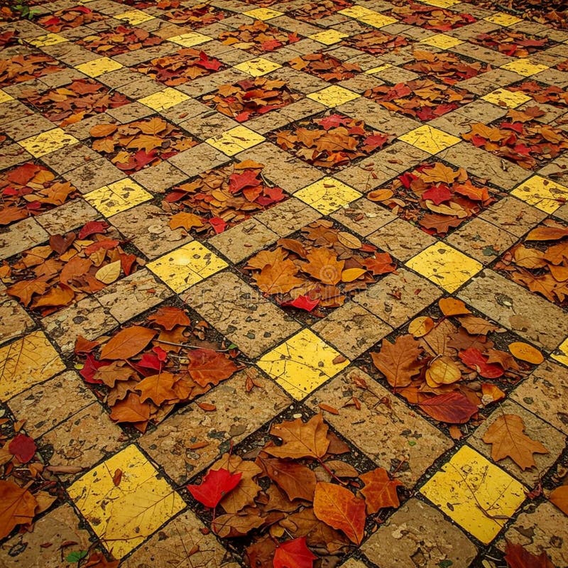A Checkered Pavement Features a Pattern of Yellow and Beige Tiles ...