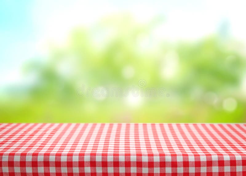 Checkered Picnic Red Table Cloth Table on Natural Background Stock ...
