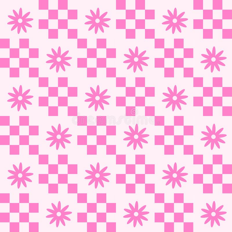 Retro Hot Pink Checkered Flowers Seamless Pattern with Little Squares ...