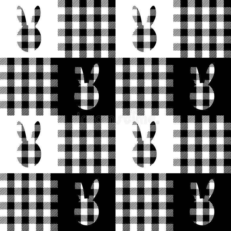 Checkered Print. Trendy Seamless Pattern with Rabbit or Hare Silhouette ...