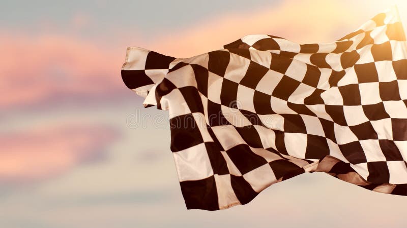 Checkered Racing Flag Against Sunset Sky Stock Photo - Image of speed ...