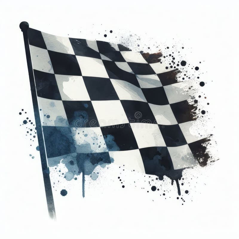 Checkered Racing Flag Artistic Watercolor Splashes White Background ...