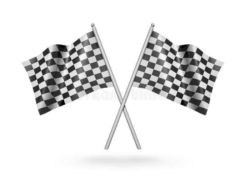 Two Watercolor Racing Checkered Flags With Crossed Sticks Symbol Of