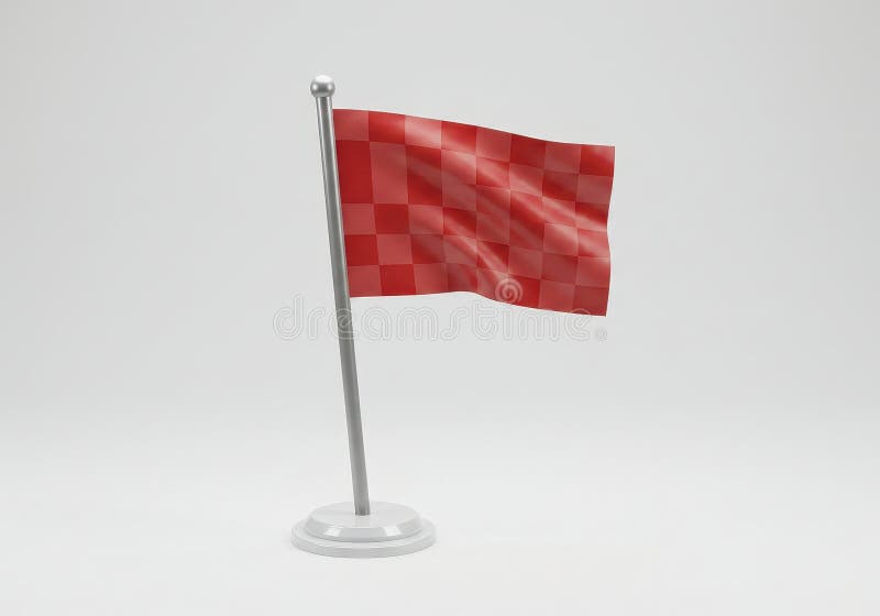 Checkered Red Flag Waving on Pole Against White Background for Racing ...