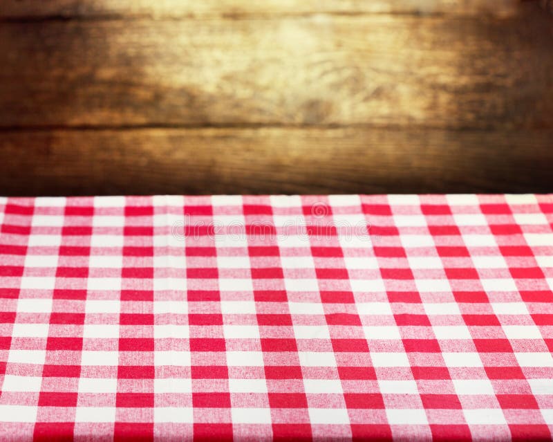 Rustic Wooden Background With A Red Checkered Tablecloth Stock Image ...