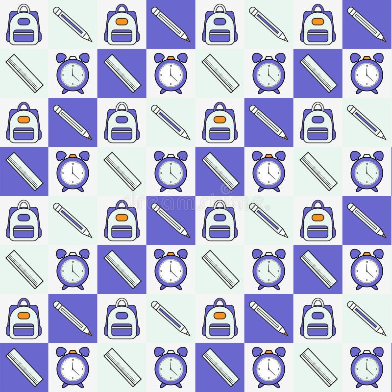 Checkered Seamless Pattern with Cartoon School Pencils Stock ...