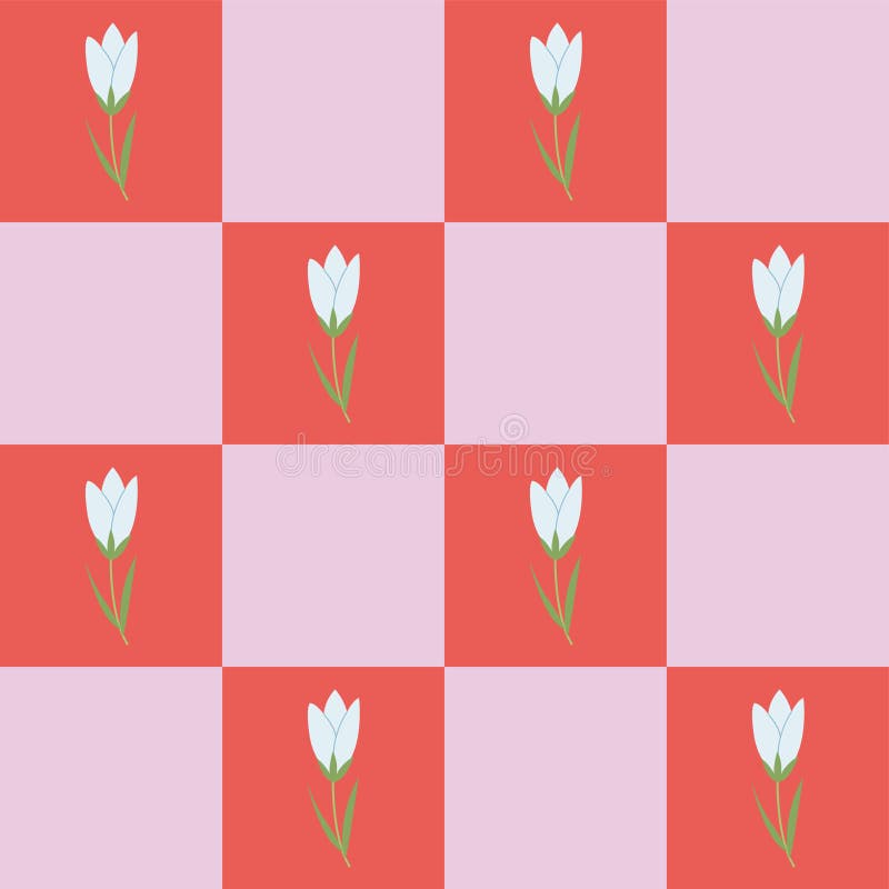 Checkered Seamless Pattern with Cute Spring Flower. Trendy Retro ...