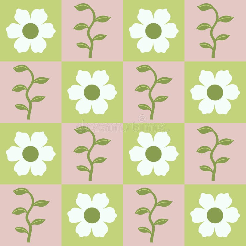 Checkered Seamless Pattern with Flowers and Leaves. Vector Graphics ...
