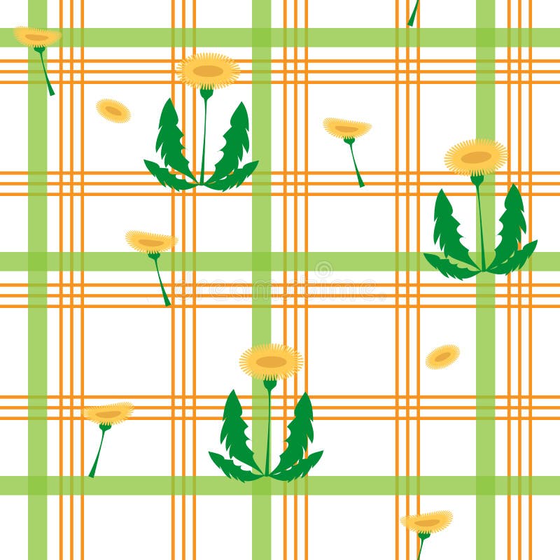 Checkered Seamless Pattern with Fun Dandelions Stock Vector ...