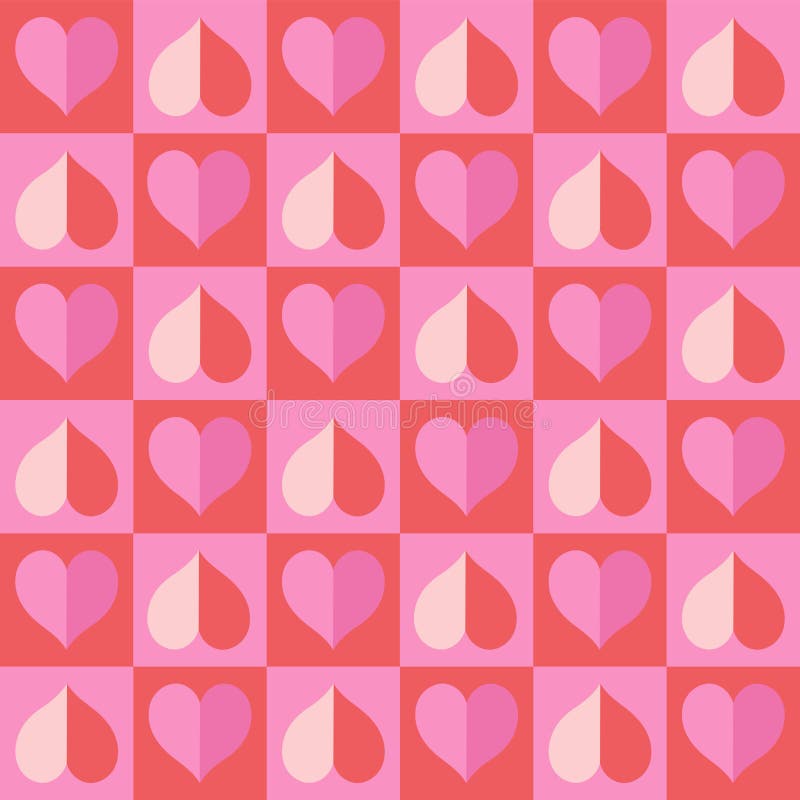 Checkered Seamless Pattern with Hearts in Red and Pink Colors. Vector ...