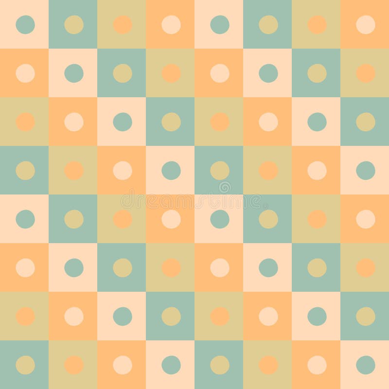 Checkered Seamless Pattern with Round Spots in 1970 Style. Checkerboard ...