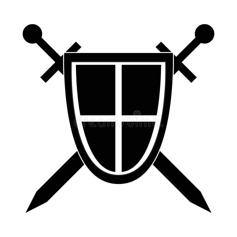 Checkered Shield with 2 Swords Black Icon Stock Vector - Illustration ...