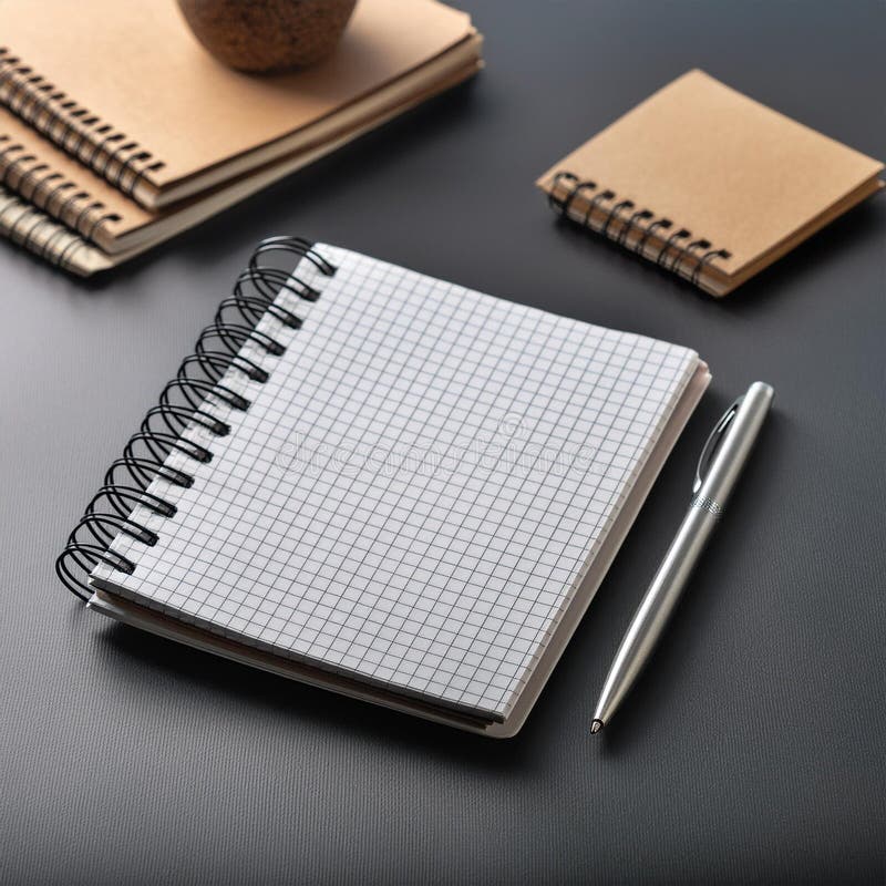 Checkered and Spiral Notebook on a Dark Gray Table Stock Illustration ...