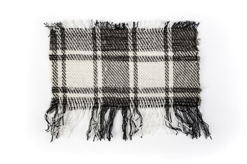 Checkered Wool Fabric Ripped in Rectangular Shape on White Background ...