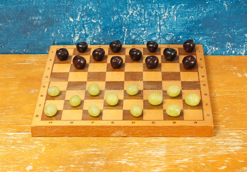 Checkers of Cherries and Grapes. Stock Photo - Image of play, board ...