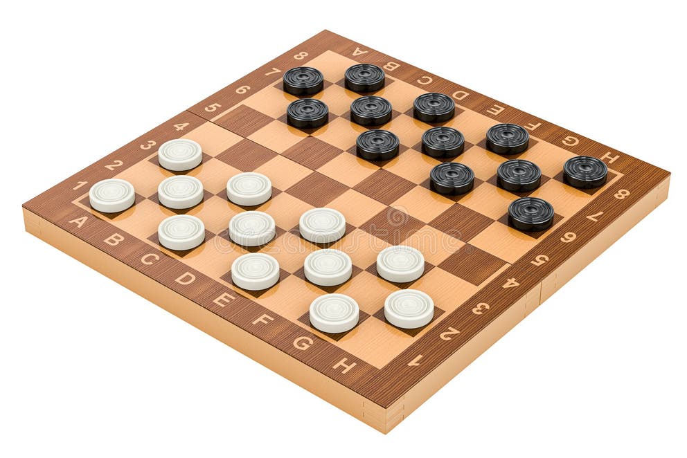 Checkers Game Board with Pieces, 3D Rendering Stock Illustration ...