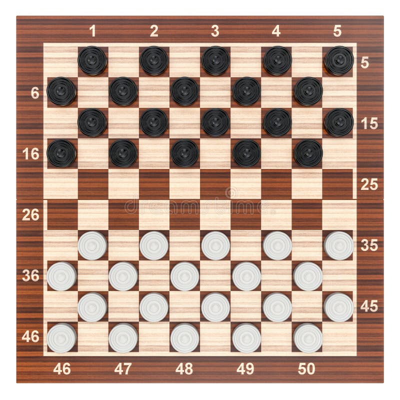 Checkers Game Board and Pieces, Top View. 3D Rendering Stock ...