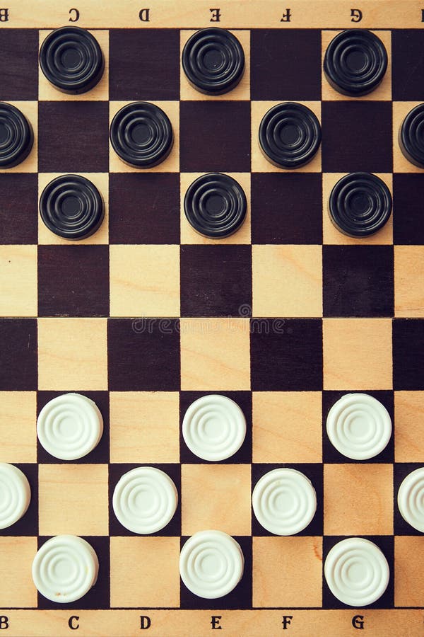 Checkers White and Black on Chess-board, Top View, Flat Lay Stock Image ...