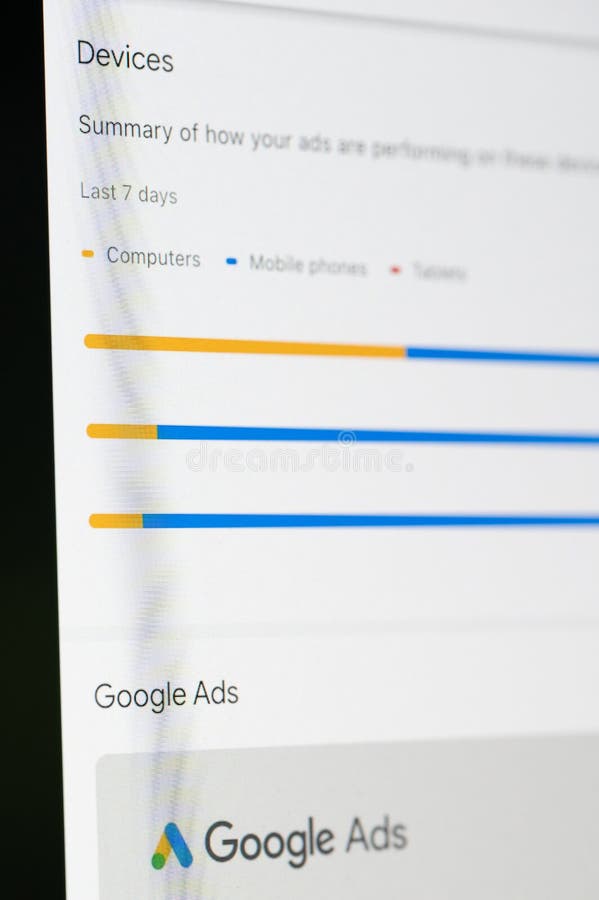 Checking Analytics in Google Ads Device Graphics Editorial Photography ...