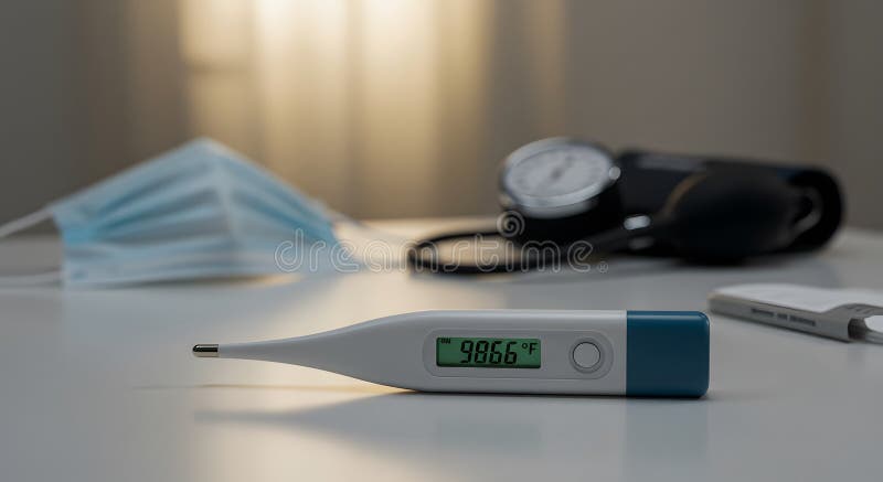 Checking Body Temperature with Digital Thermometer Stock Illustration ...