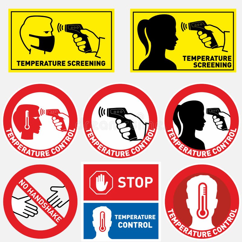 Set of Checking Human Body Temperature Signs. Showing Body Temperature ...