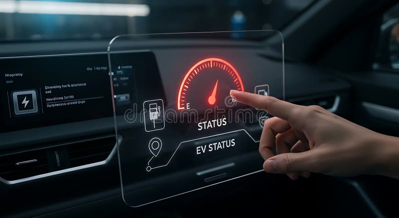 Checking Car Status on Digital Dashboard with Touchscreen Display Stock ...
