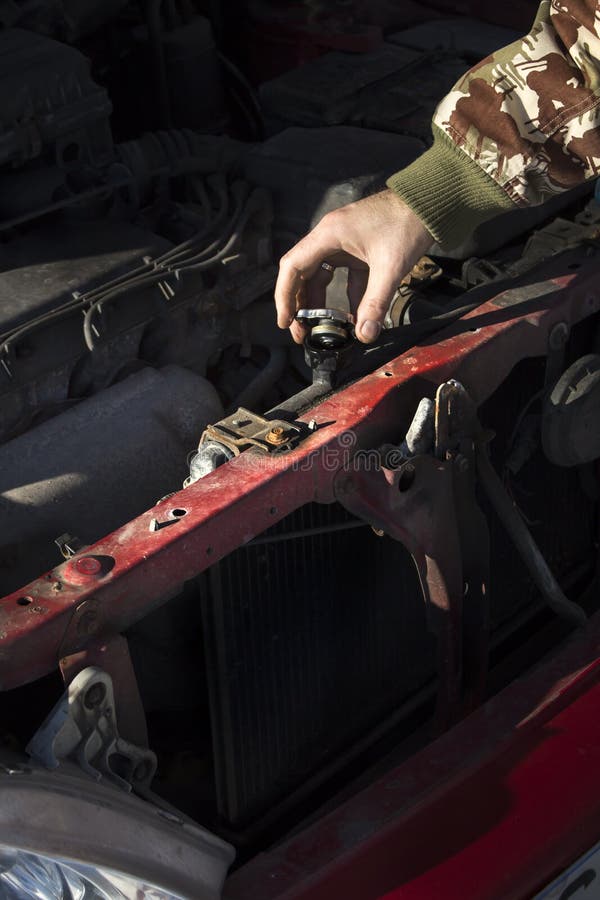 Checking the Coolant Level in the Car. the Cap of the Radiator, Check ...