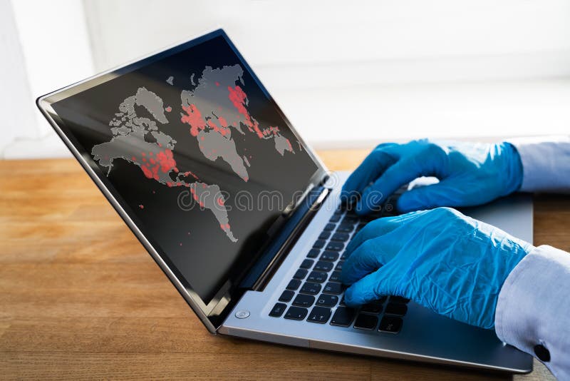 Checking Coronavirus Infection Map on Laptop Stock Photo - Image of ...