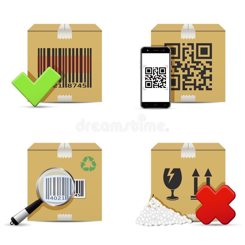 Checking Delivery Cardboard Boxes Icons Stock Vector - Illustration of ...