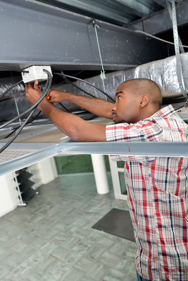 Checking Electrical Cabling in Ceiling Stock Image - Image of collar ...