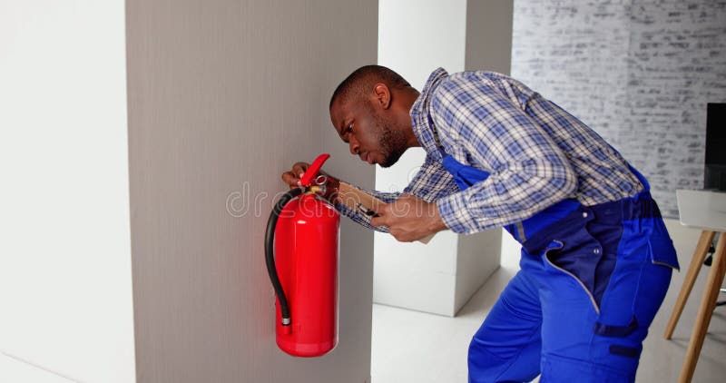 Checking Fire Extinguisher stock image. Image of service - 268908933